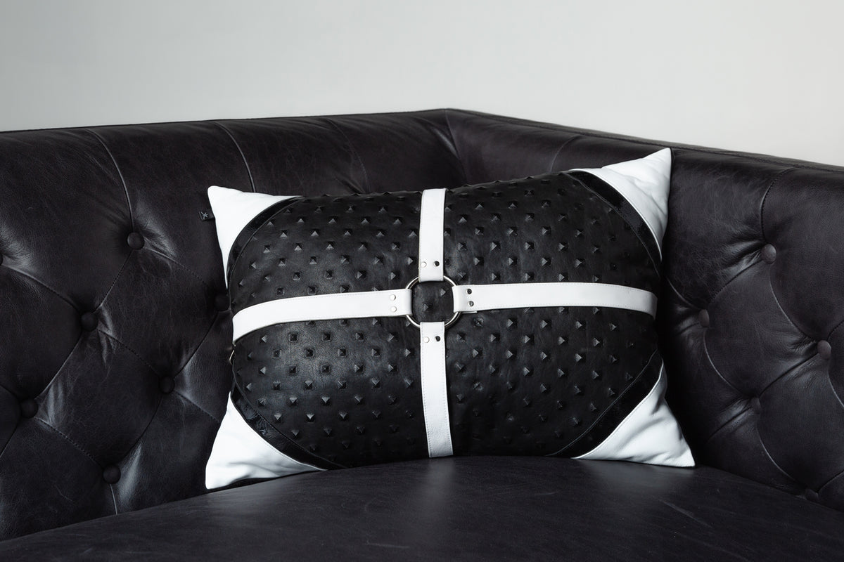 pyramid studded leather harness pillow – Ashton Michael